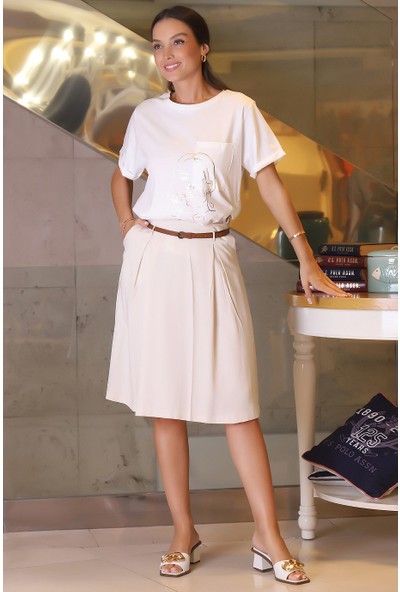 Nazen Giyim Kemerli Kadın Midi Etek 270129-2Y2 Nazen Giyim Kemerli Kadın Midi Etek 270129-2Y2