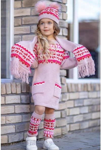 Riccotarz Kız Çocuk New Diva 4'lü Pembe Triko Elbise