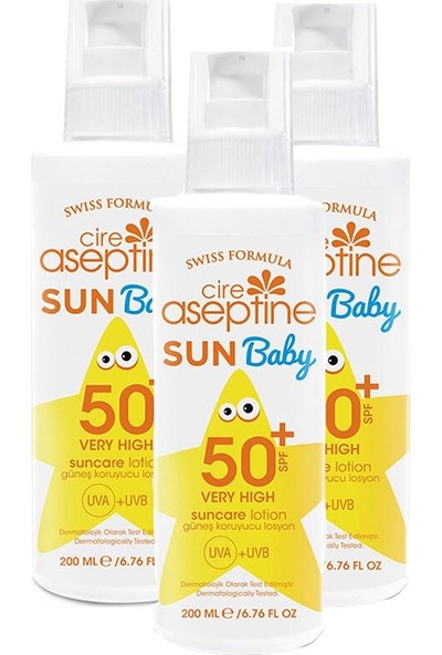 Cire Aseptine Sun Baby Spf 50+ Güneş Koruyucu Losyon 200 ml x 3 A Cire Aseptine Sun Baby Spf 50+ Güneş Koruyucu Losyon 200 ml x 3 A