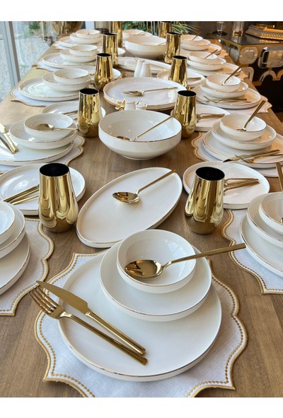 Rossev Yemek Takımı Modern Full Gold 171 Parça 12 Kişilik Rossev Yemek Takımı Modern Full Gold 171 Parça 12 Kişilik
