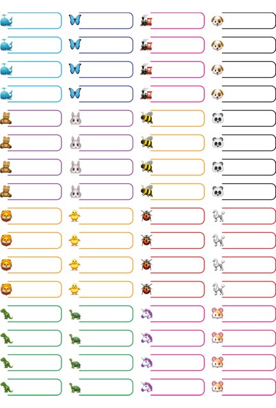 Hafsa Ticaret 128 Adet Kalem Etiketi Animals Okul Etiketi