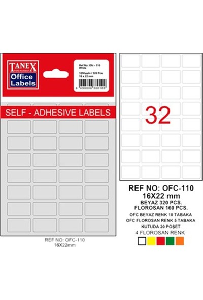 Taneks Beyaz Ofis Etiketi OFC-110