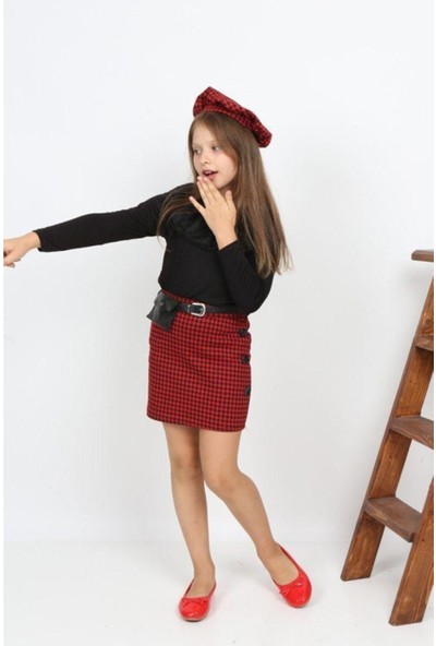 Lavinya Boutique Kız Çocuk Etek Badi Bere Kemer ve Çanta Kombin Etek