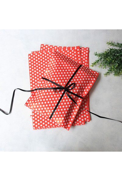 Bimotif Kırmızı Beyaz Puantiye Hediye Paketi 30 x 40 cm 5 Adet