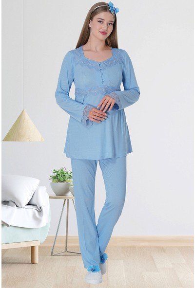 Mecit Pijama Mecit 5711 Mavi Hamile Lohusa Pijama Takımı Mecit Pijama Mecit 5711 Mavi Hamile Lohusa Pijama Takımı