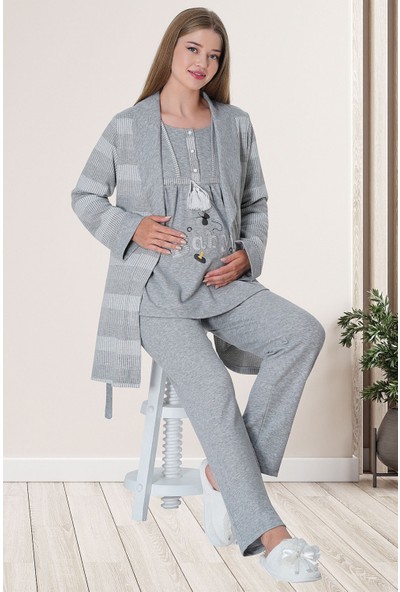 Mecit Pijama Mecit 5713 Gri Sabahlıklı Lohusa Pijama Takımı Mecit Pijama Mecit 5713 Gri Sabahlıklı Lohusa Pijama Takımı