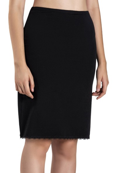 Kadın Siyah Dantelli Jüpon Etek 644