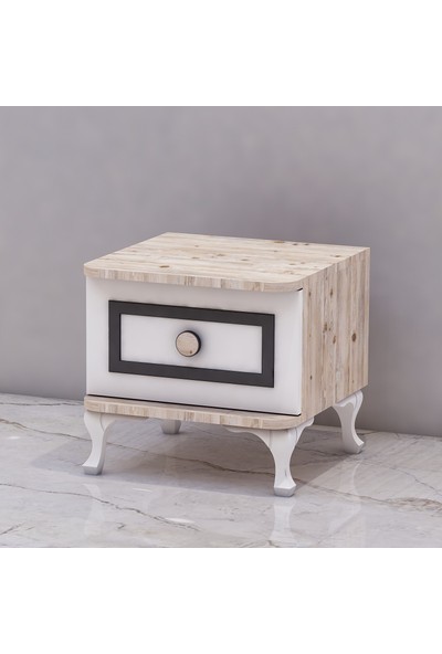 Garaj Home Ada Komodin - Beyaz Antrasit-