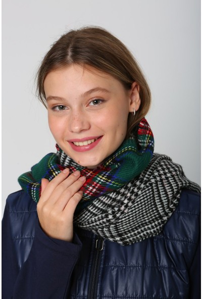 Luminos Butik Kadın Çift Taraflı Kazayağı Desenli Atkı - Şal 70X185 cm LMNS1212