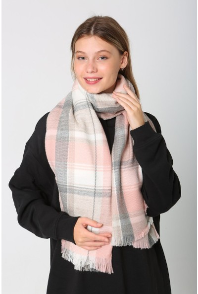 Luminos Butik Kadın Pudra-Gri Desenli Atkı Şal 70X180 cm SAL1254