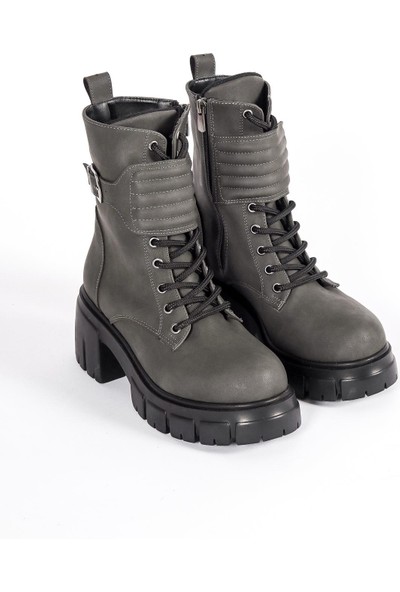 Kadın Gri Santa Uzun Bilek Fermuarlı Bağcıklı Süet Bot Kadın Gri Santa Uzun Bilek Fermuarlı Bağcıklı Süet Bot