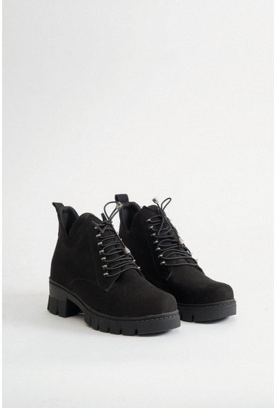 Kadın Siyah Marıs Bağcıklı Süet Bot Kadın Siyah Marıs Bağcıklı Süet Bot