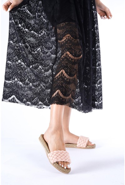 Kadın Pudra Eva Taban Örgülü Terlik