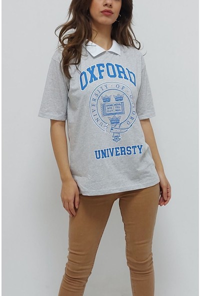 Gömlek Yaka Oxford Tişört Gri