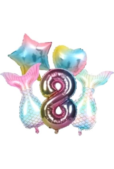 Parti Sürprizi Rainbow Deniz Kızı Kuyruğu 8 Yaş Folyo Balon Set Parti Sürprizi Rainbow Deniz Kızı Kuyruğu 8 Yaş Folyo Balon Set