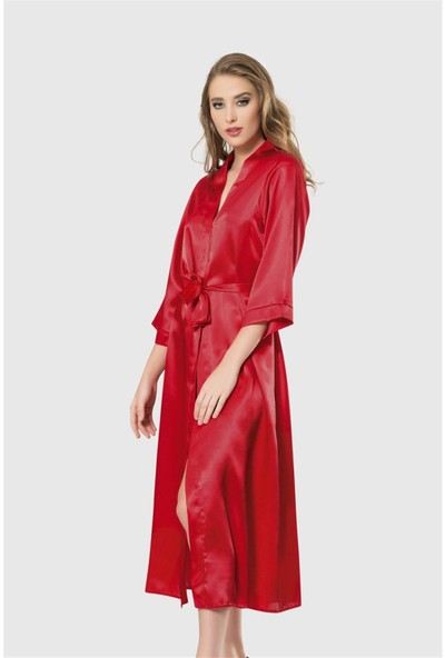 Aria's Closet Zümrüt Uzun Saten Sabahlık