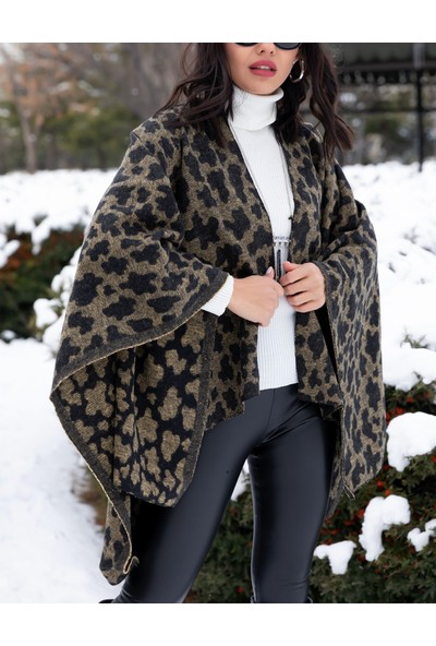 Bezuvo Kadın Koyu Sarı Desenli Panço