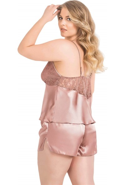 Arias Closet Aria's Closet Büyük Beden Vizon Saten Babydoll Şort Takımı Arias Closet Aria's Closet Büyük Beden Vizon Saten Babydoll Şort Takımı