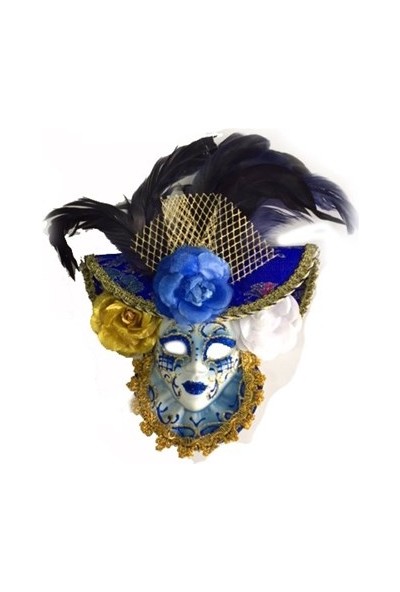 Turuncix Güllü Dekoratif Seramik Maske Mavi Renk