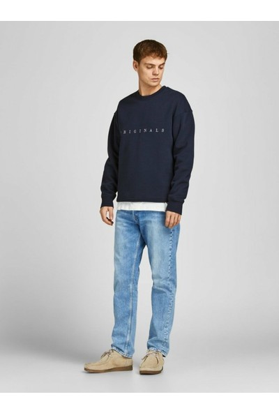 Jack & Jones 12204796_Jorcopenhagen BigSweat O Yaka Relaxed Baskılı Lacivert Erkek Sweatshirt