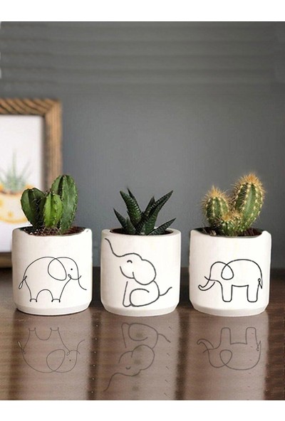 Dekozayn Home Fil Desenli Beton Saksı Üçlü Set- Küçük Boy Sukulent Saksısı Çizim Bereket Hediyelik Dekozayn Home Fil Desenli Beton Saksı Üçlü Set- Küçük Boy Sukulent Saksısı Çizim Bereket Hediyelik