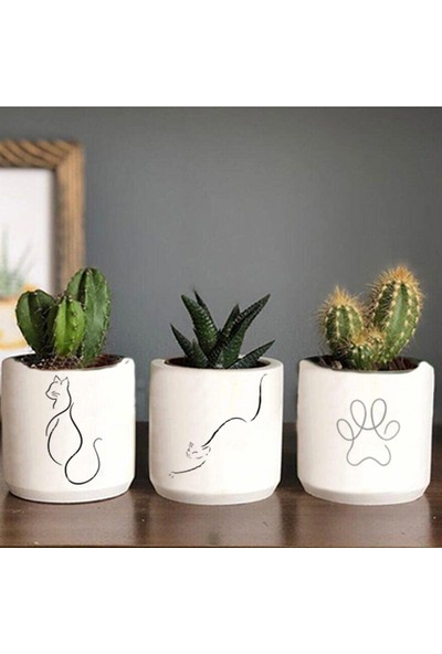 Dekozayn Home Minimalist Kedi Desenli Beton Saksı Üçlü Set- Küçük Boy Sukulent Saksısı Çizim Kedicik Hediyelik Dekozayn Home Minimalist Kedi Desenli Beton Saksı Üçlü Set- Küçük Boy Sukulent Saksısı Çizim Kedicik Hediyelik