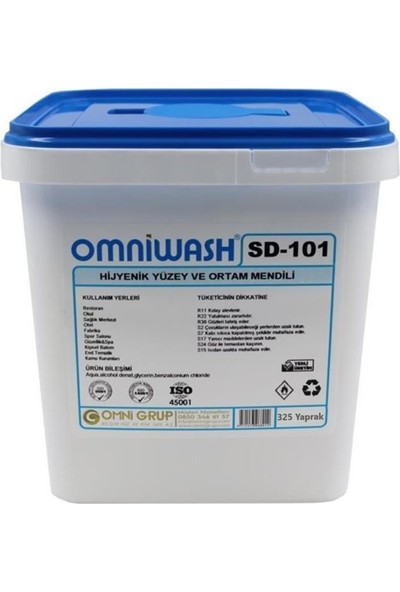 Omniwash SD-101 Hijyenik Yüzey ve Ortam Temizleme Mendili 325 Yaprak Omniwash SD-101 Hijyenik Yüzey ve Ortam Temizleme Mendili 325 Yaprak