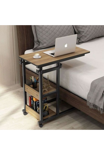 Sekizinci Cadde Yükseklik Ayarlı Raflı Çalışma Masası Ceviz Tekerli 70 x 40 cm
