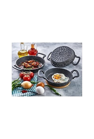 Eda Cookware Asya Jumbo Boy 20 cm-22 cm-24 cm 3'lü Sahan Seti Gri Döküm Yuvarlak Eda Cookware Asya Jumbo Boy 20 cm-22 cm-24 cm 3'lü Sahan Seti Gri Döküm Yuvarlak