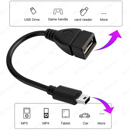 BK Teknoloji Mini USB V3 5 Pin Otg Kablosu USB Dişi Mini USB Fiyatı
