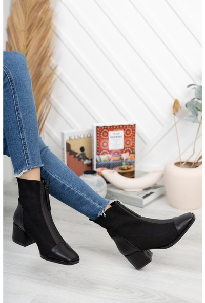Topuk Alix Triko Çorap Bot Siyah