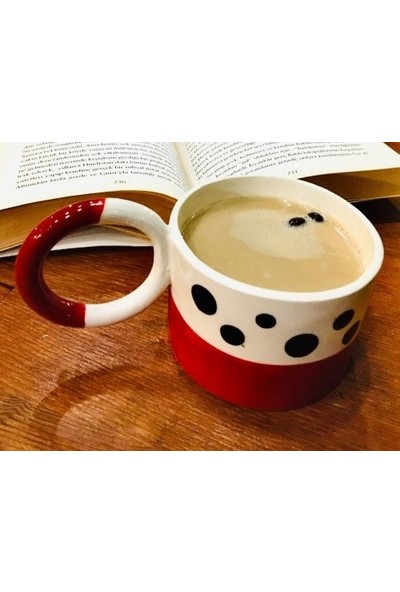 Kırmızı Puantiyeli El Yapımı Seramik Kupa