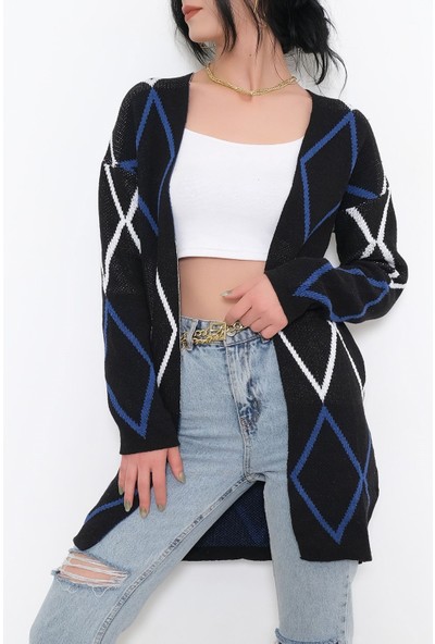 Aliz Moda Desenli Hırka Siyahmavi - 7970.1319. Aliz Moda Desenli Hırka Siyahmavi - 7970.1319.