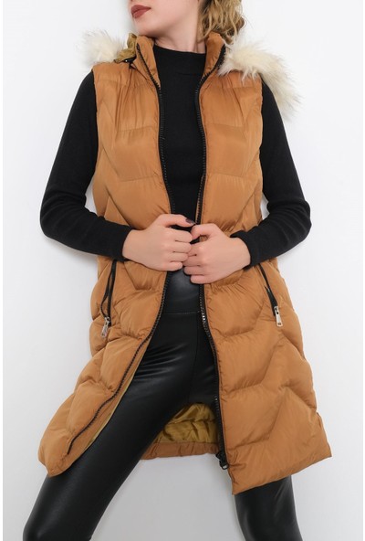 Aliz Moda Kapşonlu Şişme Yelek Taba - 1820.1555. Aliz Moda Kapşonlu Şişme Yelek Taba - 1820.1555.