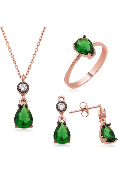 York Nevada Gümüş Yeşil Damla Taşlı Bayan Set York Nevada Gümüş Yeşil Damla Taşlı Bayan Set