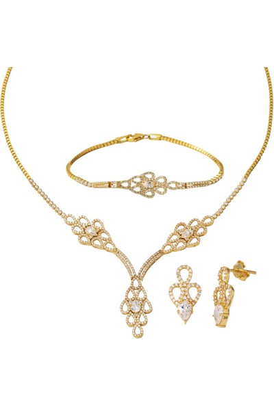 Damla Tektaşlı 14 Ayar Altın Takı Seti Damla Tektaşlı 14 Ayar Altın Takı Seti