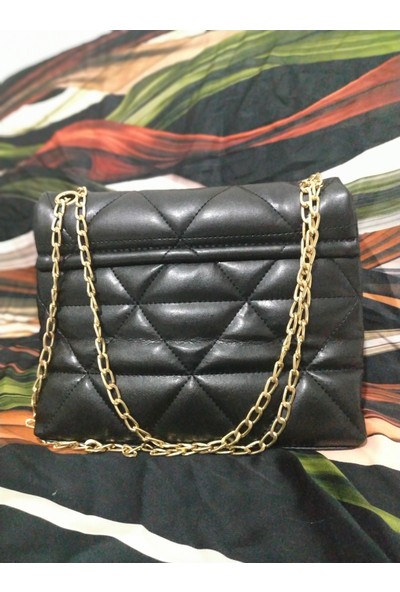 Coşkun Siyah Baklava Desenli Zincirli El ve Omuz Çantası