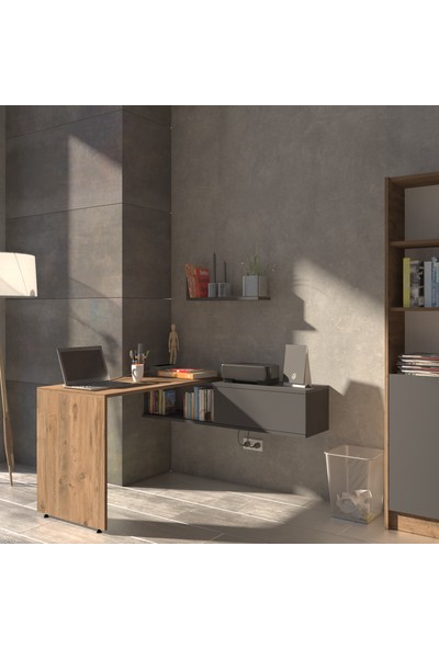12073CLM Çalışma Masası Bilgisayar Masası Kitaplıklı Raflı