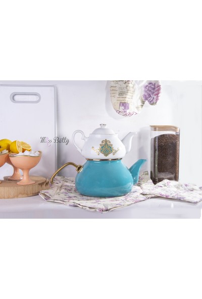 Miss Betty Tombik Emaye Çaydanlık-Turkuaz Yaldız