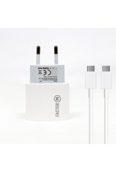 Factor M PD20W Quick Charger 20W Type-C To Type-C 2m Kablolu Şarj Set Beyaz Factor M PD20W Quick Charger 20W Type-C To Type-C 2m Kablolu Şarj Set Beyaz