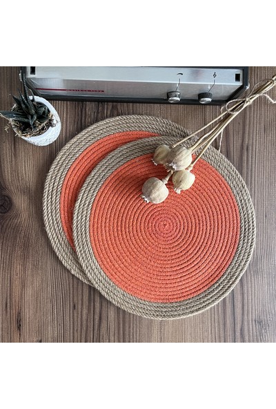 Paria Home Bordürlü Turuncu Jüt Amerikan Servis 2'li Örme Hasır Supla