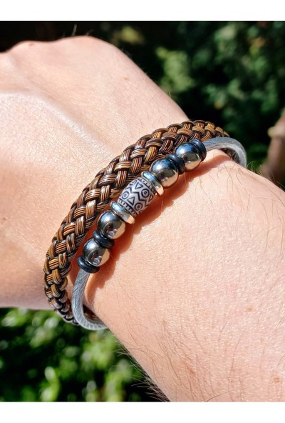 Reggente Kahverengi Örgü Deri Çelik Bileklik Reggente Kahverengi Örgü Deri Çelik Bileklik