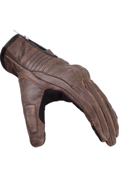 The Biker Jeans Retro Brown Korumalı Motosiklet Deri Eldiveni