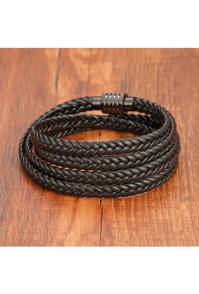 Reggente Balıksırtı Siyah Örgü Deri Bileklik Reggente Balıksırtı Siyah Örgü Deri Bileklik