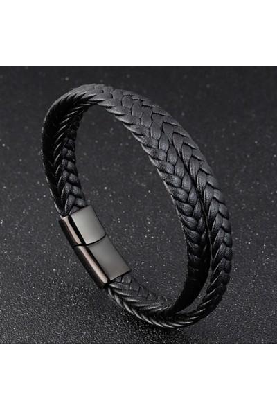 Reggente 2'li Balıksırtı Siyah Örgü Deri Bileklik Reggente 2'li Balıksırtı Siyah Örgü Deri Bileklik