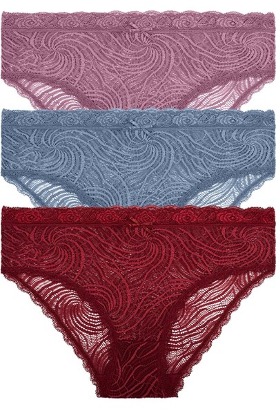 Suwen 3 Lü Dantelli Yüksek Bel Slip Külot