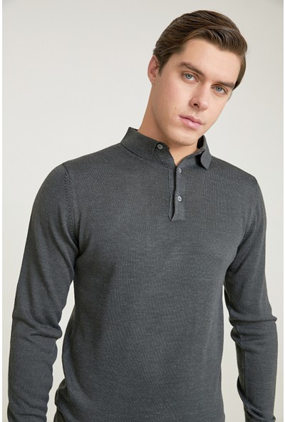 Ds Damat Regular Fit Antrasit Düz Örgü Kazak