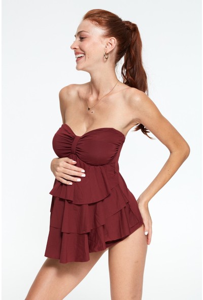 Pierre Cardin Straplez Volanlı Hamile Tankini Bordeux 211508