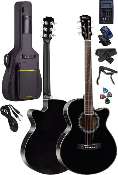 Midex XC-300BK-EQ Profesyonel Siyah Elektro Akustik Gitar 4/4 Yetişkin Üst Segment (Gigbag Çanta Tuner Capo Askı Jak Kablo Pena) Midex XC-300BK-EQ Profesyonel Siyah Elektro Akustik Gitar 4/4 Yetişkin Üst Segment (Gigbag Çanta Tuner Capo Askı Jak Kablo Pena)