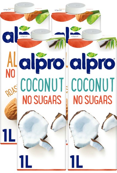 Alpro Şekersiz 4’lü Mix Set–badem Sütü&Hindistan Cevizi Süt 4 x 1 lt